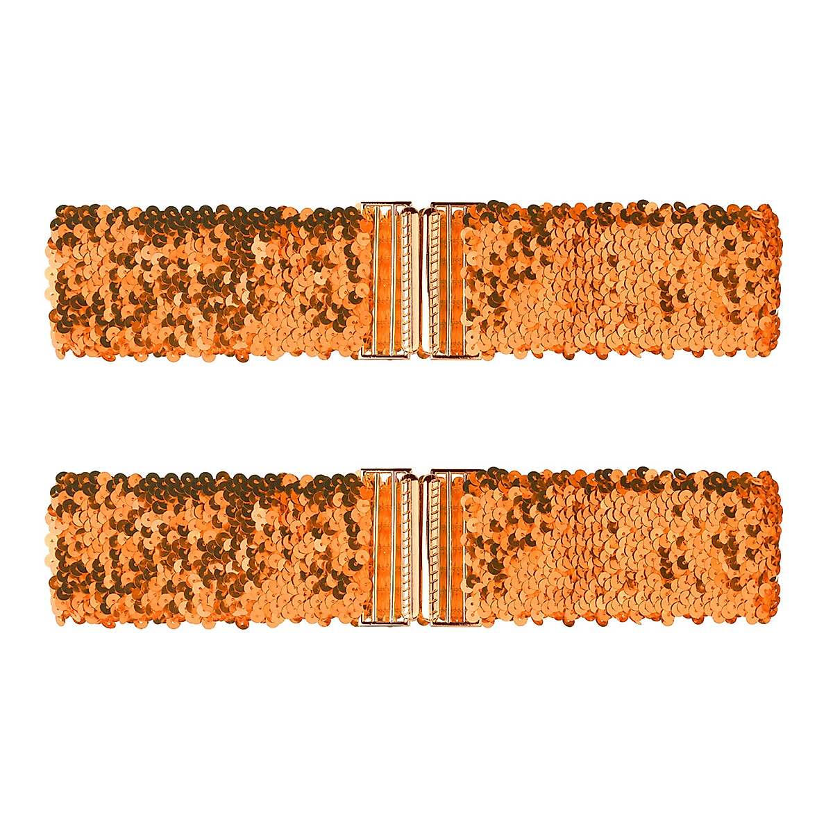 Allegra K Ladies Shinny Wide Waist Belts Interlock Buckles Sequins Decor Stretchy Belts for Women 2PCS 60cm/23.62" Orange