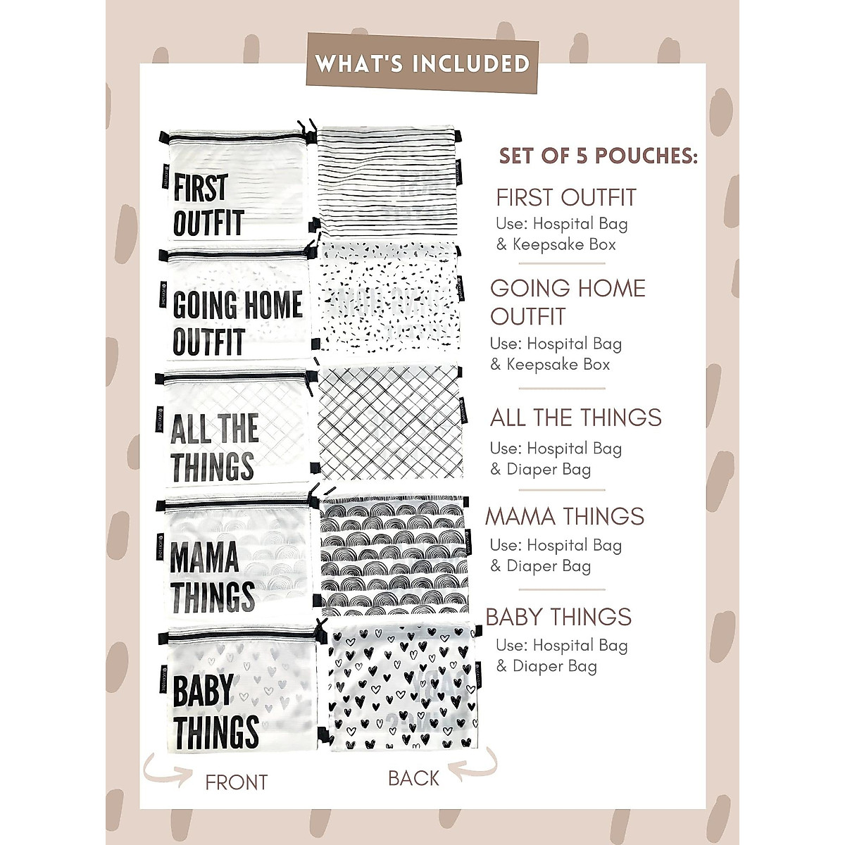 Lucky Love Hospital Bags For Labor and Delivery, Diaper Bag Organizing Pouches and Hospital Bag Essentials For Mom