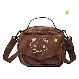 AWXZOM small cute Corduroy Crossbody bag min Kawaii Purse Crossbody Bag small Kawaii Wallet small Kawaii Crossbody Bag (brown)