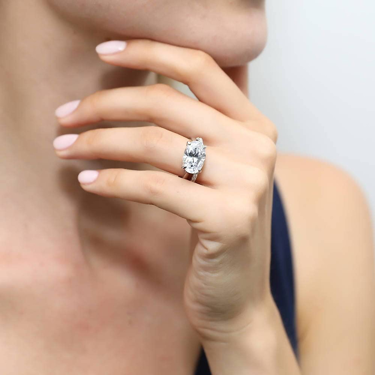 BERRICLE Sterling Silver East-West Wedding Engagement Rings Cubic Zirconia CZ Solitaire Ring Set for Women, Rhodium Plated Size 7