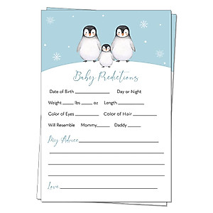 Baby Penguin Advice Predictions Wishes for Baby Cards Winter Activities Snow Snowflakes Blue White Gender Neutral (24 count)