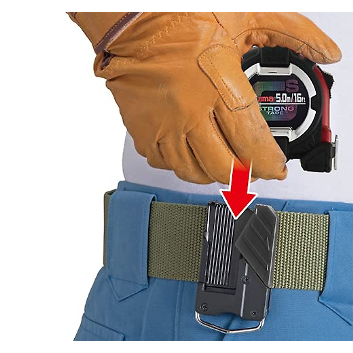 TAJIMA Tape Measure - 16ft/5m x 1in GS-Lock Measuring Tape with Compatible Clip & Horned Magnetic Hook - GS-MC16/5MBW