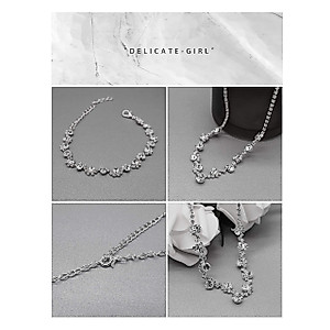 UDYLGOON Crystal Necklace Earrings Bracelet Jewelry Set Bride Bridesmaid Wedding Prom Party (Silver)