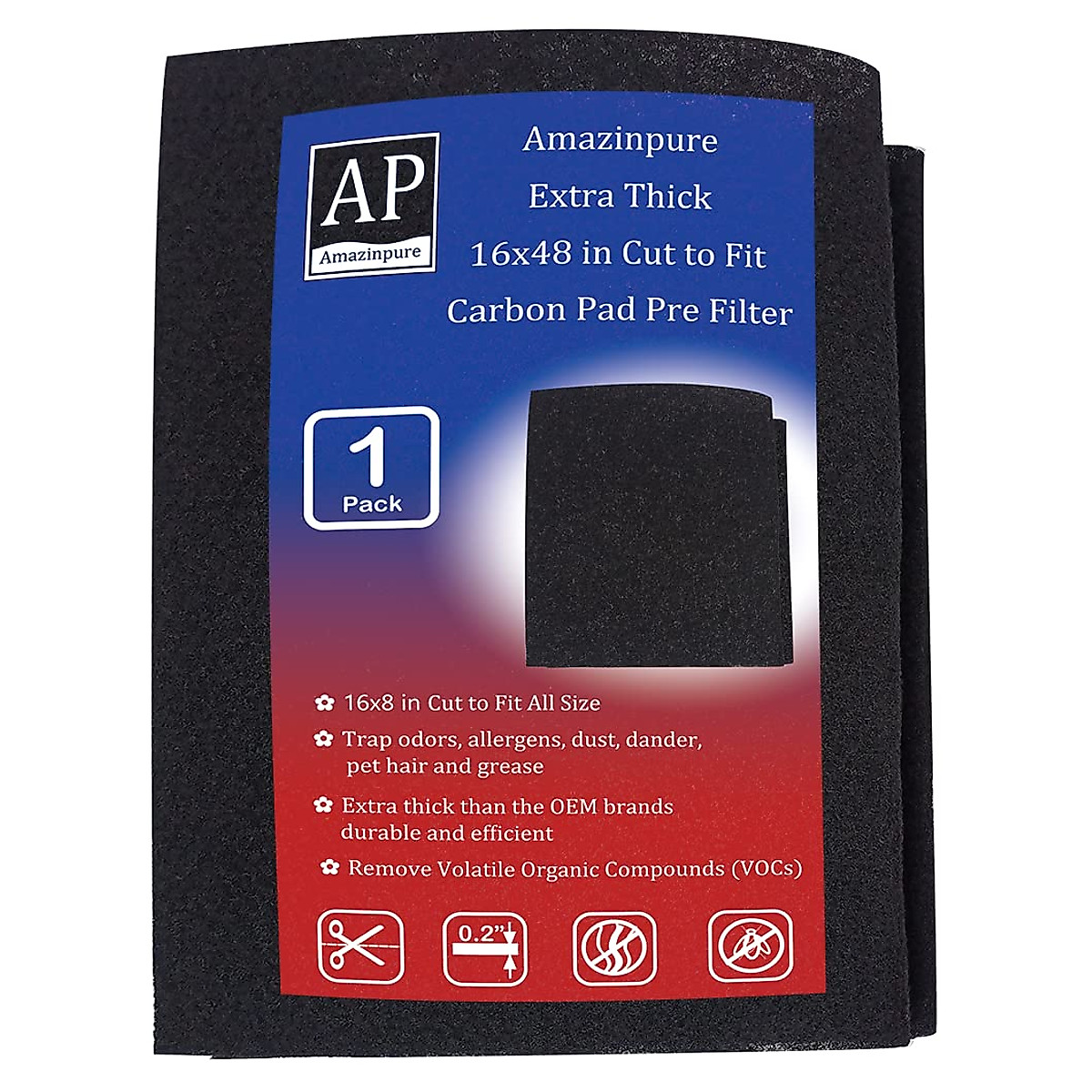 Amazinpure 16x48 in Cut to Fit Carbon Pad Pre Filter for Honeywell HPA100, HPA200, HPA300 Series Consoles & Winix 5500 Range Hoods & Pet Cat Litter Boxes