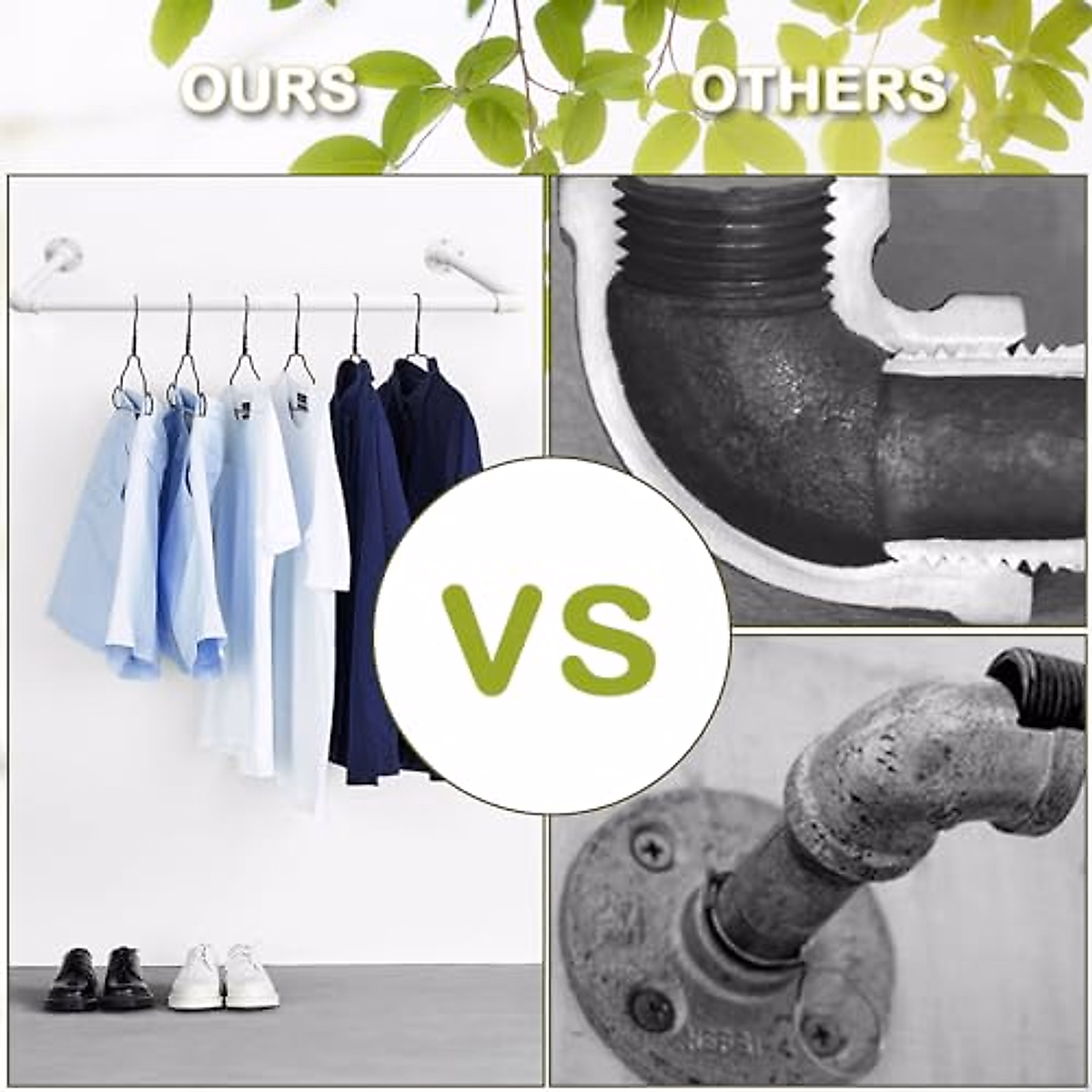 Clothes Rack, 46inches Industrial Pipe Clothing Rack Heavy Duty Garment Racks Wall Mounted Closet Rod White Wardrobe Rack for Hanging Clothes