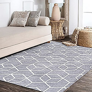 JONATHAN Y SEU101F-5 Tumbling Blocks Modern Geometric Indoor Area-Rug Contemporary Casual Easy-Cleaning Bedroom Kitchen Living Room Non Shedding, 5 X 8, Gray/White