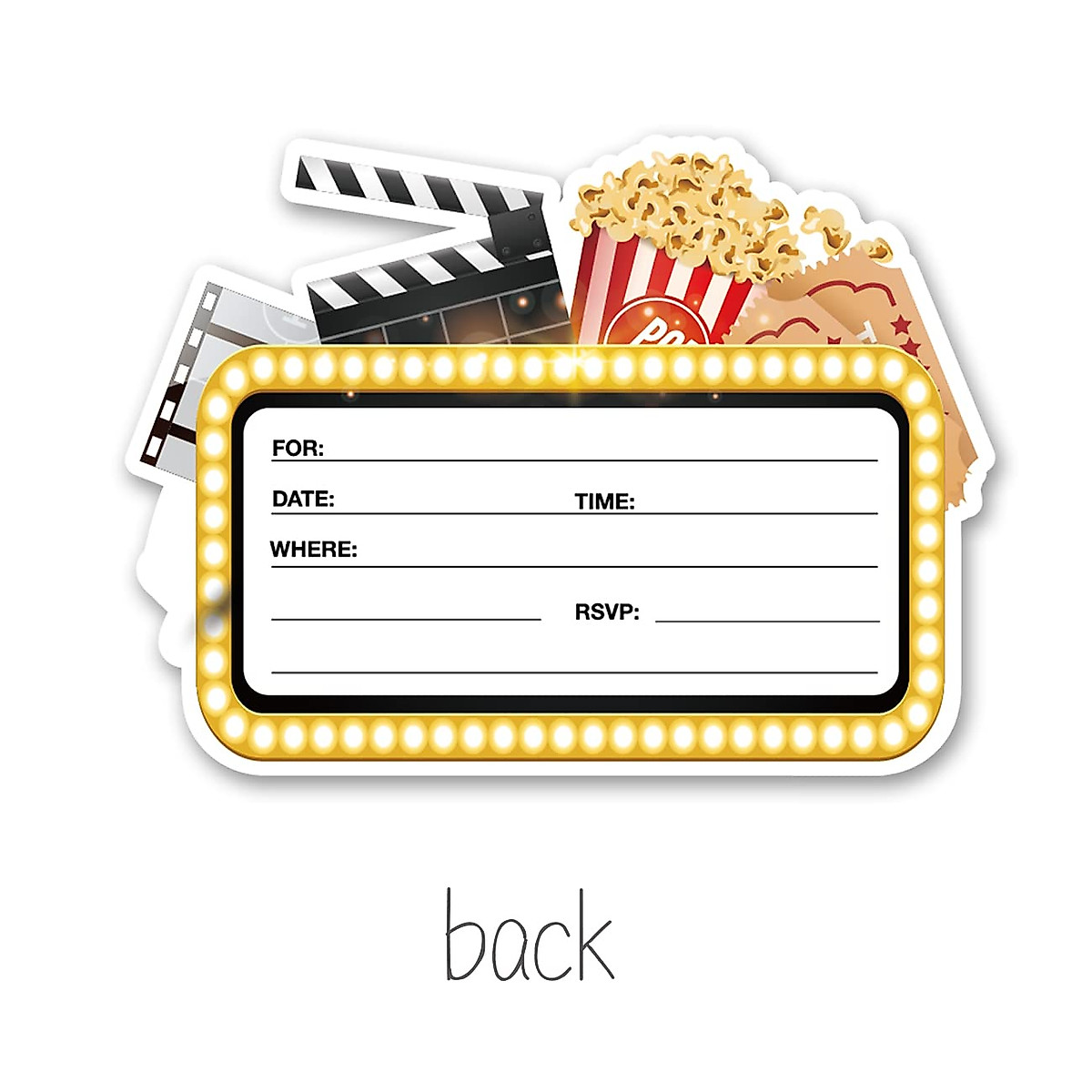 Movie Theme Party Invitations with Envelopes, 20 Set Movie Shaped Invitations Birthday Baby Shower Party Invites Supplies Favors, Double-Sided