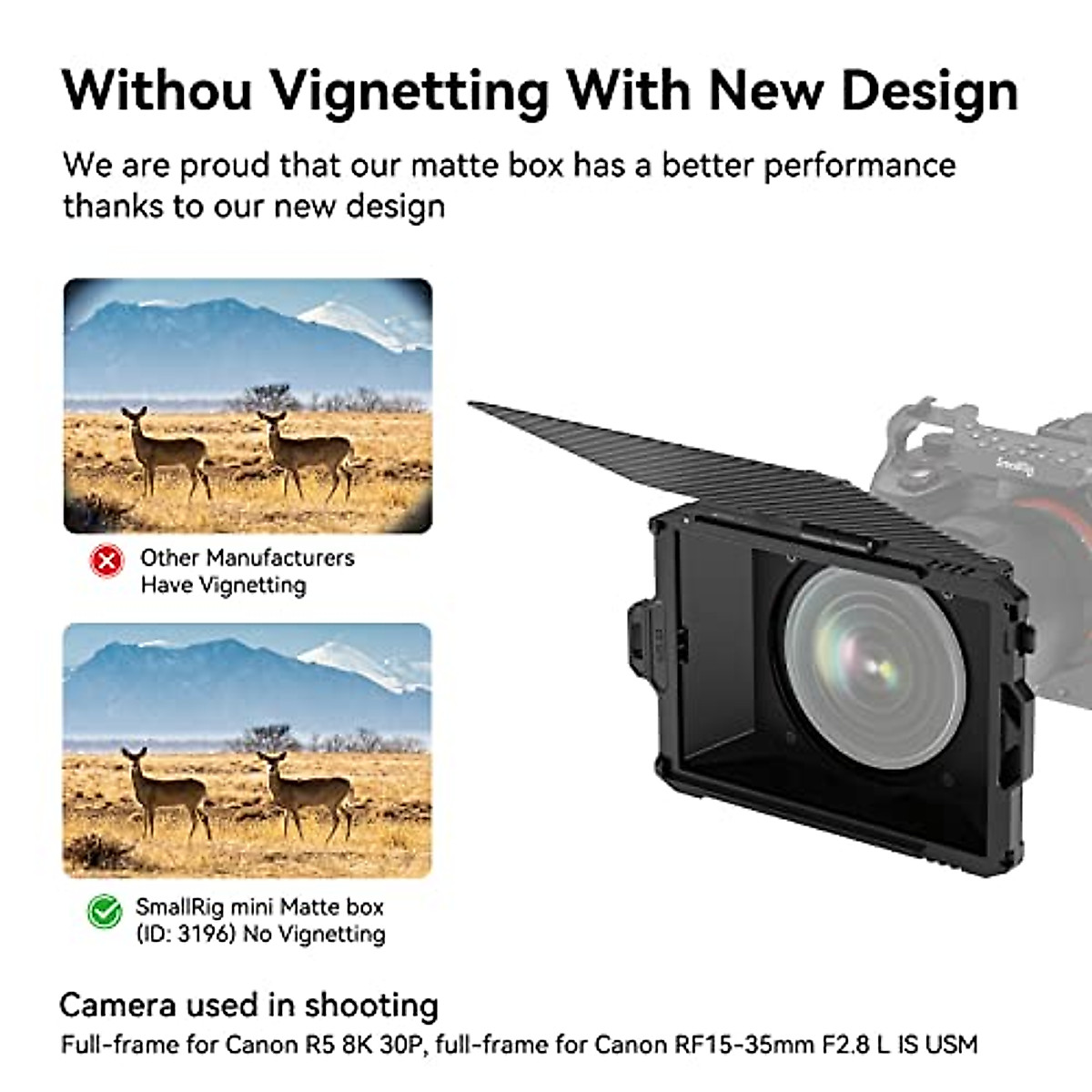 SMALLRIG Mini Matte Box for Mirrorless DSLR Cameras Compatible with 67mm/72mm/77mm/82mm/95mm Lenses - 3196
