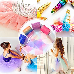 5 Rolls Rainbow Glitter Tulle Rolls Gradient Fabric Ribbon Netting Fabric Tulle Spool Shiny Sewing Craft Fabric Glitter Ribbon for Sewing Crafting Fabric Wedding Birthday Baby Shower, 3 Inch x 10 Yard