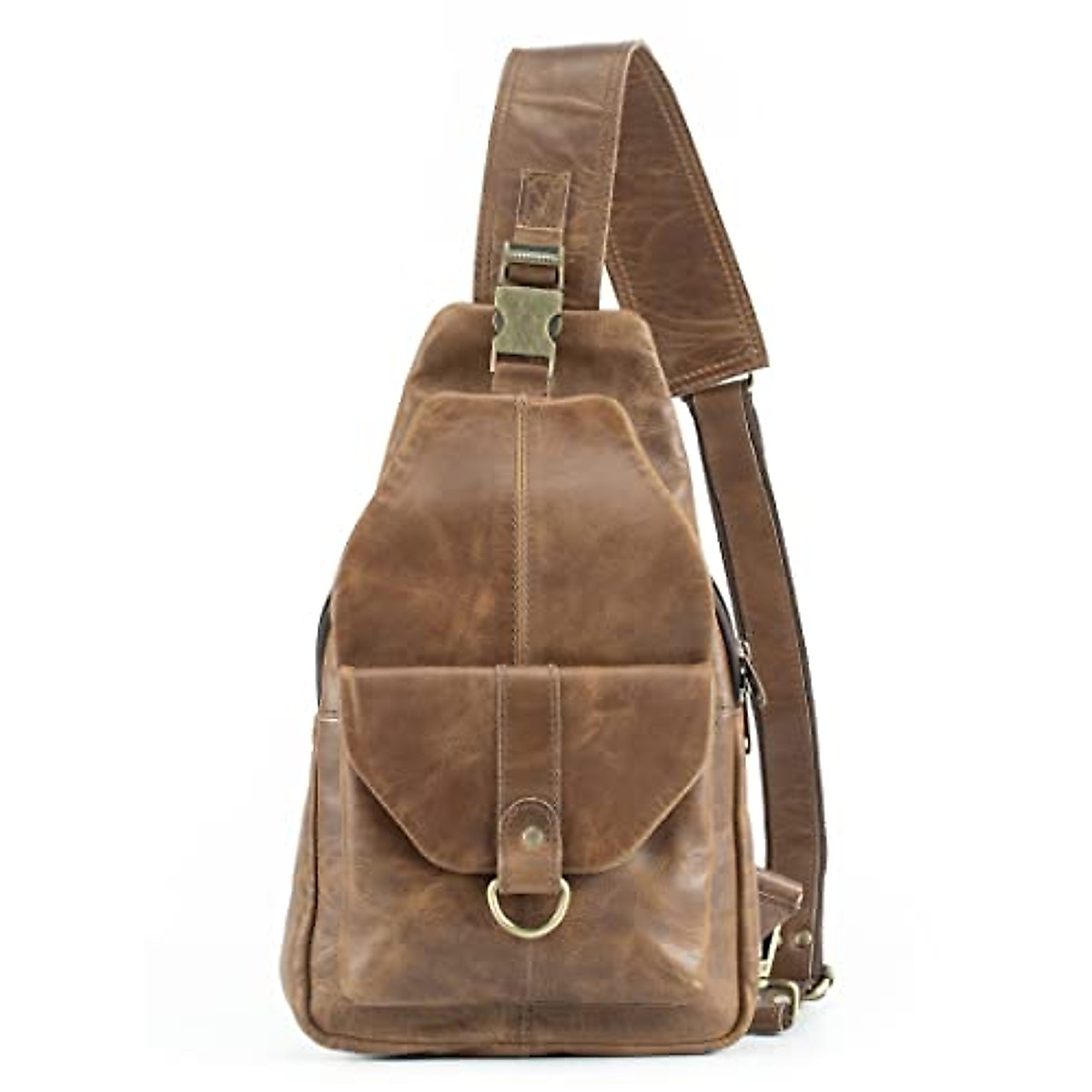 Handmade World Genuine Leather Sling Bag for Men Chest Shoulder Crossbody Travel Hiking Backpack Vintage Handmade Daypack