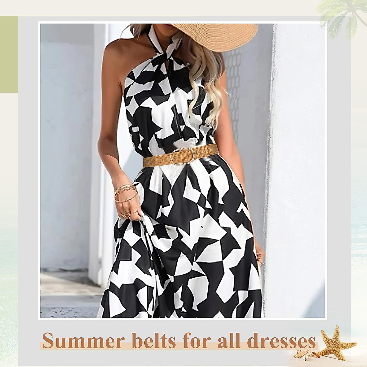 WOWOGO Straw Woven Rattan Wide Stretch Straw Belt Boho Braided Belts for Women