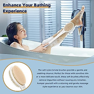 TYYIHUA 20.5" Back Bath Brush Long Handle for Shower for Elderly,Men and Women,Back Scrubbers for Use in Shower,Dual-Sided Exfoliating Dry Brush with Stiff and Soft Bristles,Shower Scrubber for Body