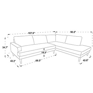 ASHCROFT Aplee Mid-Century L-Shaped Pillow Back Fabric Right-Facing Sectional in Gray
