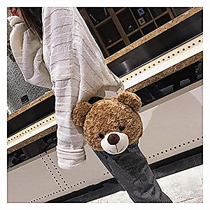 Shoulder Bag Cartoon Faux Fur Teddy Bear Head Handbag for Girl Kid Women Cute Toy Bag Lovely Crossbody Plush Purse Light Brown