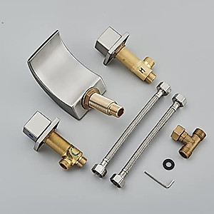 Oulantron Waterfall Widespread Bathroom Sink Faucet Bathroom Basin Sink Faucet LED with Changing 2 Handle 3 Hole Brushed Nickel Cold and Hot Water Mixer Vanity Bathroom Faucet
