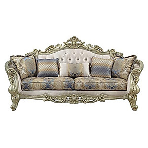 ACME Furniture Gorsedd Sofa with 5 Pillows, Cream Fabric and Antique White