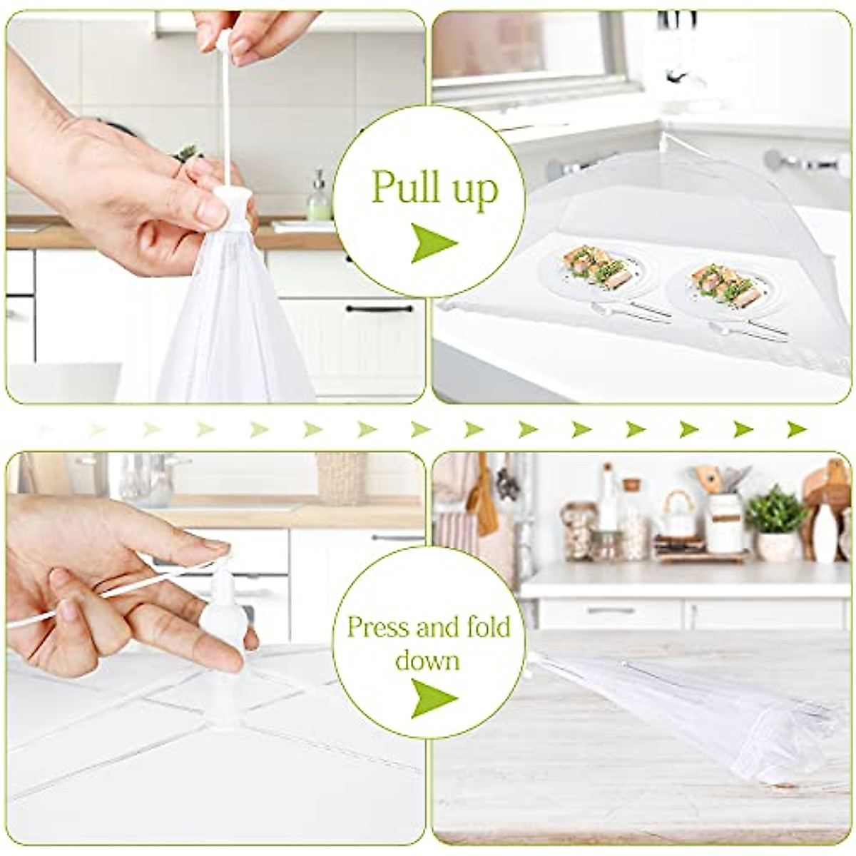 Food Cover Food Tent Set, 2 Extra Large 40"X24" and 6 Standard 17"X17" Mesh Food Covers for Outside, 8 Pack Collapsible, Reusable Pop-Up Umbrella Food Nets for Picnics, Outdoor Camping, Parties, BBQ