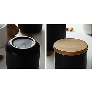 Mozacona Ceramic Pure Color Sugar Bowl Spice Jar Storage Pot with Wooden Lid