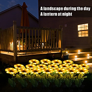 GRUTTI 2-Pack 20 LED Outdoor Solar Sunflower Lights, IP65 Waterproof Decorative Lights Solar Powered Garden Lights for Garden Patio Porc Backyard Pathway