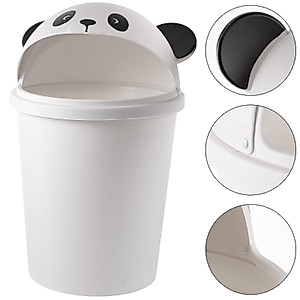 Luxshiny 10L Cartoon Panda Trash Can Plastic Garbage Bin with Lid Garbage Can Rubbish Pail Waste Basket Toilet Paper Bucket for Bathroom Kitchen Office Dorm