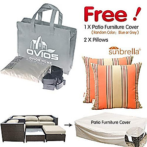 ovios 6 Pieces Patio Furniture Set, Outdoor Wicker Rattan Sectional Sofa Set with Comfy Cushions, All Weather Assembled Furniture Set, No Assembly, Brown Wicker, Beige Cushion