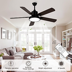 Obabala Ceiling Fans with Lights and Remote, Outdoor/Indoor Black Fan with Lights for Patio Bedroom Living Room，52 Inch