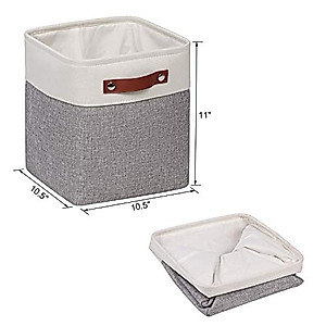 Univivi 10.5 Inch Fabric Storage Cube Bins with Hard Bottom, 4 Pack Storage Baskets with PU Handles for Shelves Closet Nursery Foldable Storage Bins for Organizing (Gray,10.5" x 10.5" x 11")