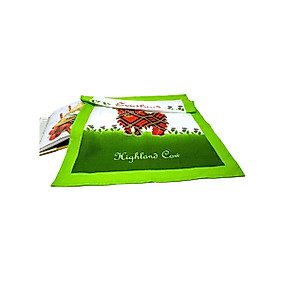 Royal Tara Scottish Cotton Tea Towel with Highland Red Tartan Cow - Scotland Thistle Kitchen Dish Cloth H67cm W45cm