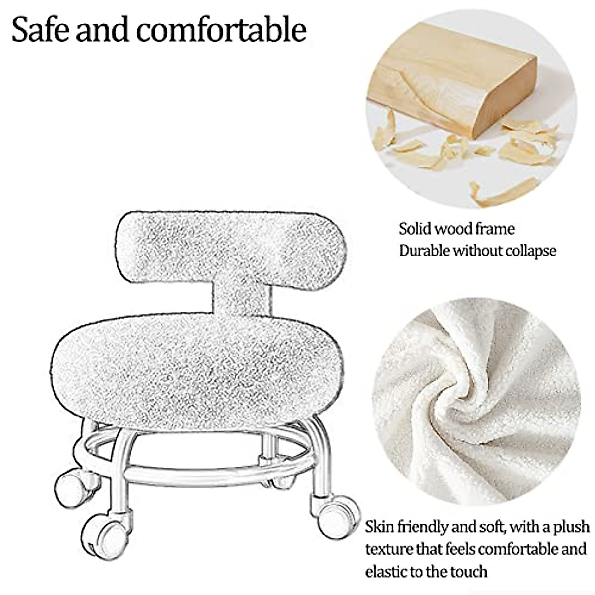 YHGSYXL Modern Boucle Chair Cute Small Upholstered Tufted Foot Stool, Sheep Fabric Plush Armless Ottoman Chair with Wood Frame for Living Room Bedroom Home Decor