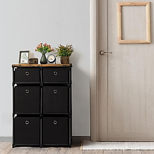 MOOACE 6 Drawers Storage Organizer, Fabric Storage Drawers Dresser and Chest of Drawers, Small Dresser Cube Storage Shelf for Closets Living Room Hallway Entryway, Black