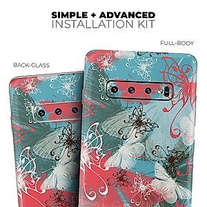 DesignSkinz Blue & Coral Abstract Butterfly Sprout Protective Vinyl Decal Wrap Skin Cover Compatible with The Samsung Galaxy S20 (Screen Trim & Back Glass Skin)