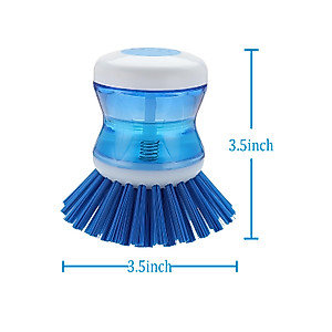 Dish Brush with Soap Dispenser for Dishes Pot Pan Kitchen Sink Scrubbing, Blue 2pcs