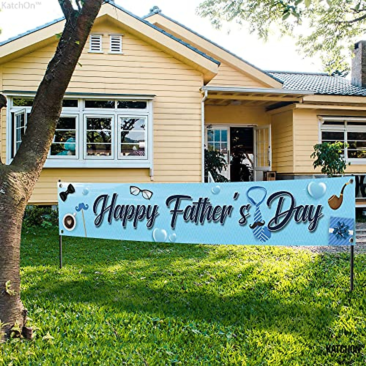 XtraLarge, Happy Fathers Day Banner - 120x20 Inch | Happy Fathers Day Yard Sign Banner for Happy Fathers Day Decorations for Party | Blue Happy Fathers Day Backdrop for Fathers Day Party Decorations