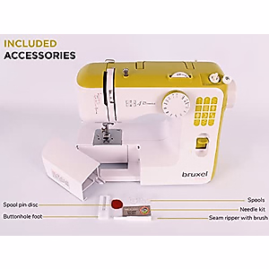 Bruxel Linda Portable Sewing Machine | Easy-To-Use Beginners Sewing Machine with 12-Stitches |Foot Pedal Included | Sewing Machine Accessories Green