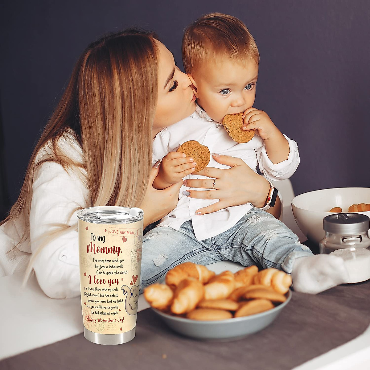 365FURY First Mothers Day Gifts For New Mom, Daughter From Baby, Sister, Son - 1st Mothers Day Coffee Mug - Elephant 20oz Double Wall Vacuum Insulated Tumbler With Lid for Woman