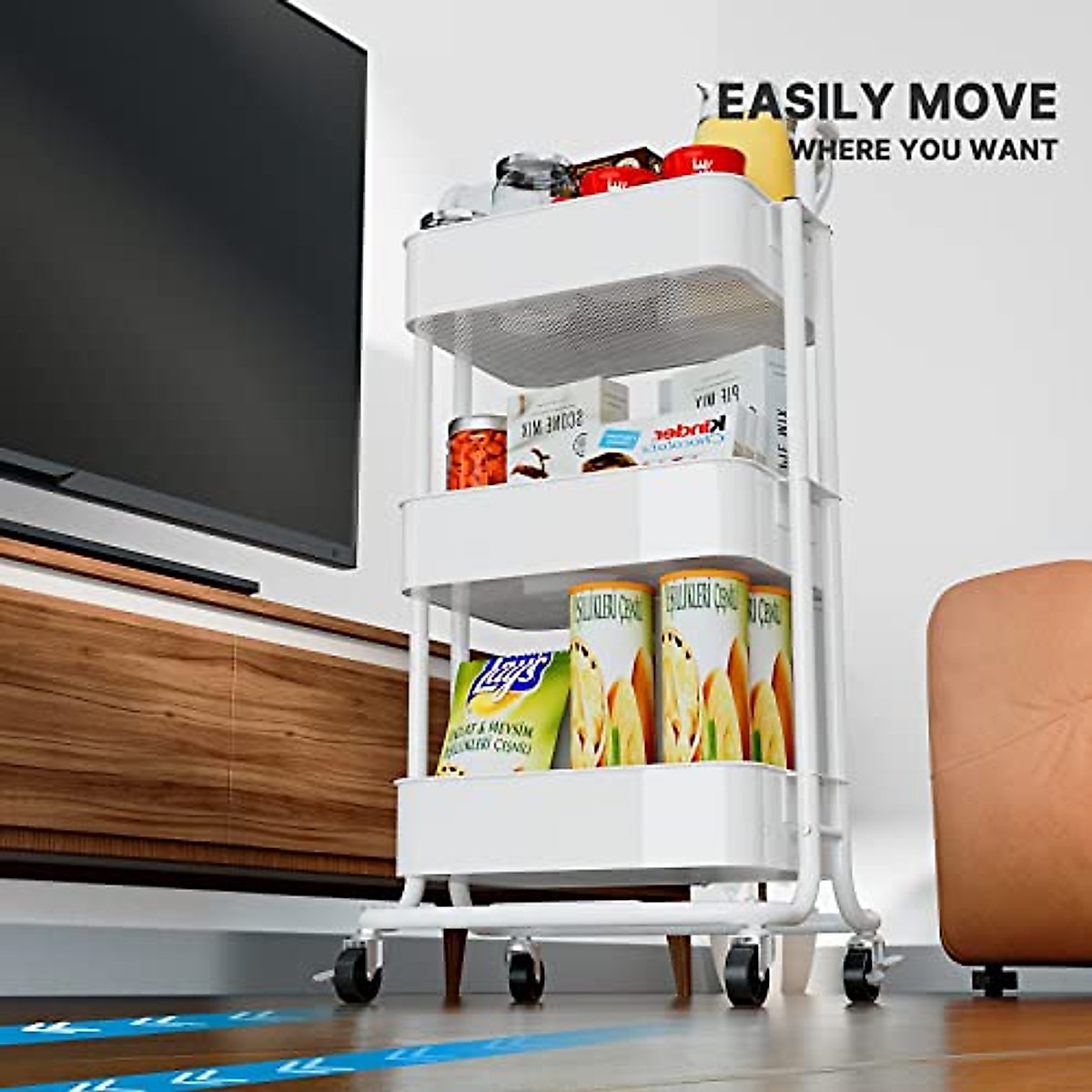 Pipishell Bamboo Expandable Drawer Organizer with 3 Tier Rolling Cart