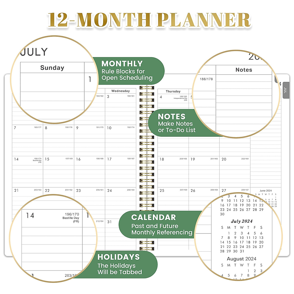 2024-2025 Planner - Planner 2024-2025 from July 2024 - June 2025, 8" x 10", Weekly and Monthly Planner 2024-2025 with Marked Tabs, Flexible Cover + Thick Paper + Twin-Wire Binding - Pink