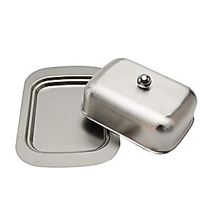 Butter Dish Stainless Steel Butter Dish with Lid Classic 2-piece Design Butter Keeper Cheese Butter Container Butter Cheese Storage Box Rectangular Butter Tray(Silver)