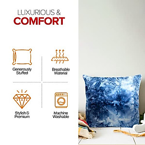 Cheer Collection Faux Fur Throw Pillow Set of 2 for Couch, Beds, Bedroom and Living Room - Ultra Soft and Cozy, Elegant Home Decor, Stylish Accent Pillows - 18" x 18", Blue & White