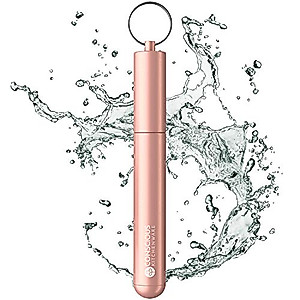 Conscious Kitchenware Reusable Metal Straws With Case - Portable And Collapsible Drinking Straw. Telescopic Stainless Steel Straw with Aluminium Travel Case and Cleaning Brush (Rose Gold)