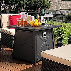 Yaheetech Propane Gas Fire Pit 28 Inch 50,000 BTU Square Gas Firepits with Iron Tabletop for Patio/Garden/Party, 2 in 1 Fire Pit with Lava Rocks for Heating/Bonfire Atmosphere, CSA Certification