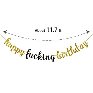 Dalaber Gold & Black Glitter Happy Birthday Banner - Funny Birthday Party Decoration for Adults Men Women - Happy 21st,30th, 40th, 50th Birthday Party Supplies