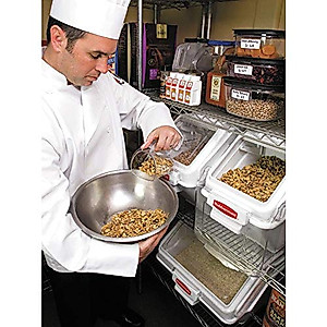 Rubbermaid Commercial Products ProSave Shelf Food Ingredient Bin with Scoop, 100-Cup, White, Kitchen Food Storage Sugar/Grains/Rice/Baking Supplies