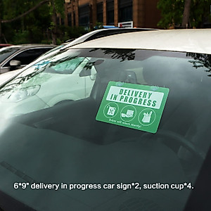 Motain Delivery In Progress Sigh For Delivery Driver Temporary Parking, 2 Pack 6 * 9" PVC Panel Sign With Suction Cup (Green)