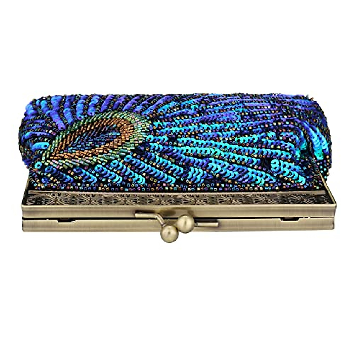 Vistatroy Vintage Style Beaded And Sequined Evening Bag Wedding Party Handbag Clutch Purse for Women Evening (Peacock blue)