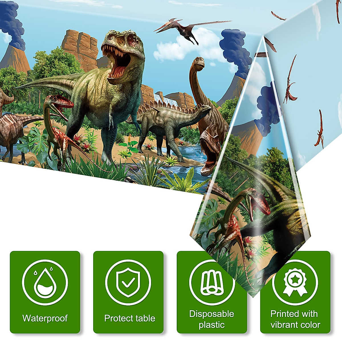Tiamon Dinosaur Tablecloth Dinosaur Party Table Covers Dinosaur Plastic Tablecloth for Kids Adults Birthday Dinosaur Party Picnic Supplies 54 x 108 Inch (Blue, 3 Pcs)