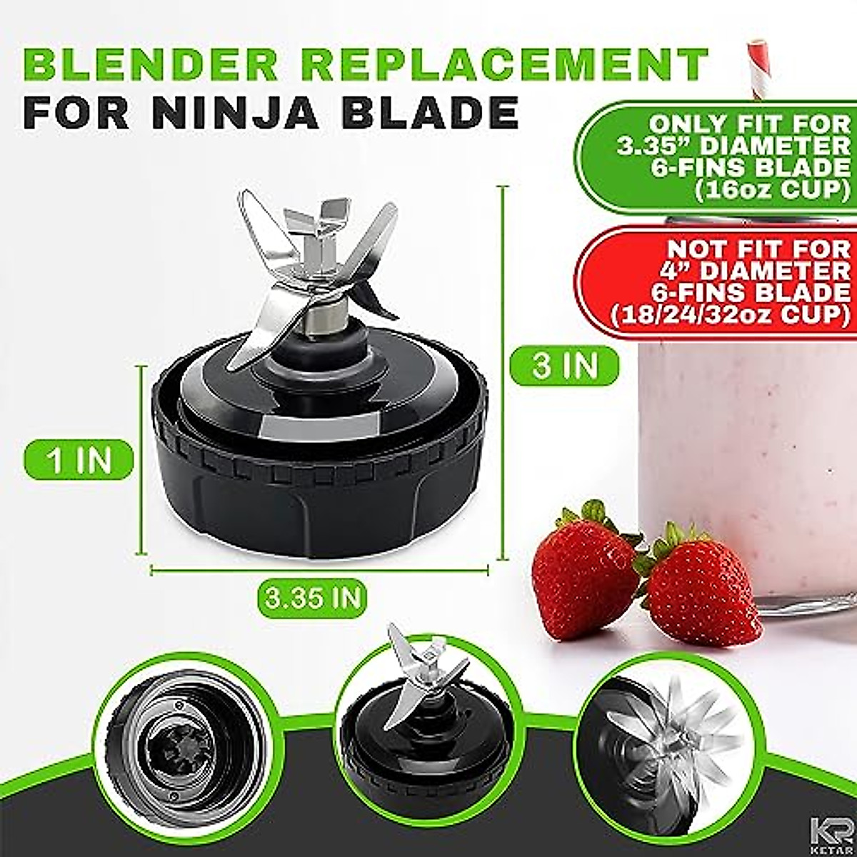 Ninja Blender Cups Replacement Blades - 6 Fin Ninja Replacement Blades Black and Decker Blender Parts Ninja Blender Cup for Bl Series - Ninja Blender Blade 16Oz Ninja Blades Replacement Cup Blender