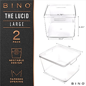 BINO | Plastic Bins, Large - 2 Pack | THE LUCID COLLECTION | Multi-Use| Built-In Handles | BPA-Free | Clear Storage Containers | Fridge Organizer | Pantry & Home Organization