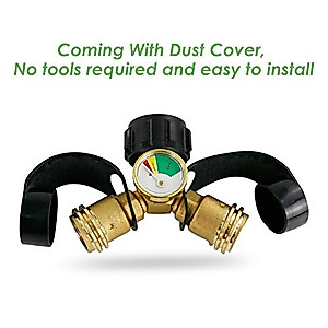 Uniflasy Propane Tank Y Splitter 2 Way with Gauge, LP Gas Tank Tee Adapter 2 Way Propane Tank Y Splitter Adapter, QCC1 Type1 Connection Kit Work with BBQ Grills Camping Stoves Gas Burners Heater