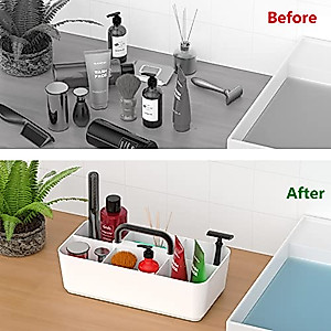 Kadolina Plastic Portable Shower Caddy Divided Basket Bin Bath Storage Organizer Tote with Handle for College Dorm Bathroom Vanity, Holds Shampoo, Conditioner, Soap, Cosmetics (White)